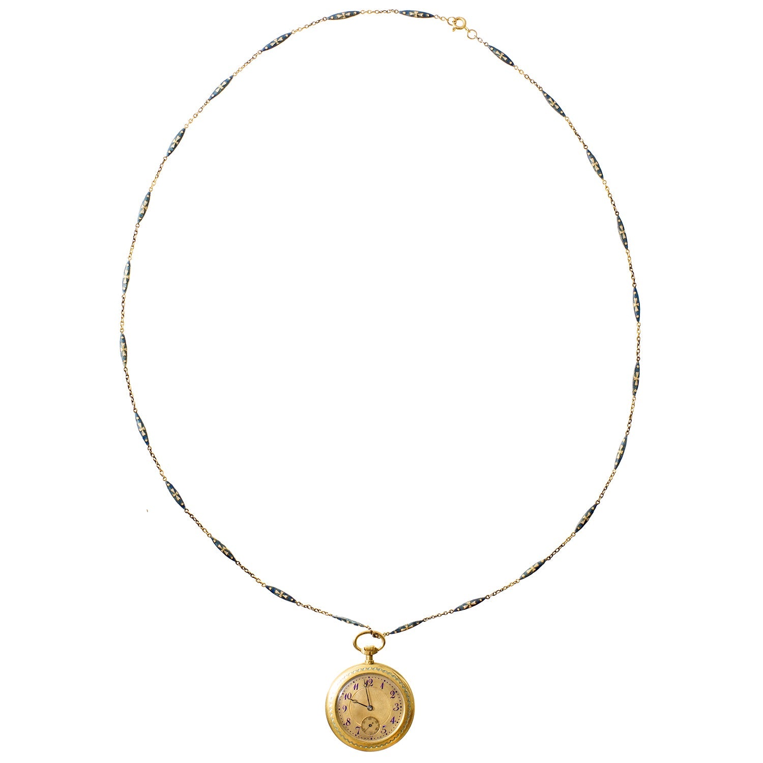 Antique Gold Blue Enamel Pendant Watch on Chain – Greenleaf & Crosby